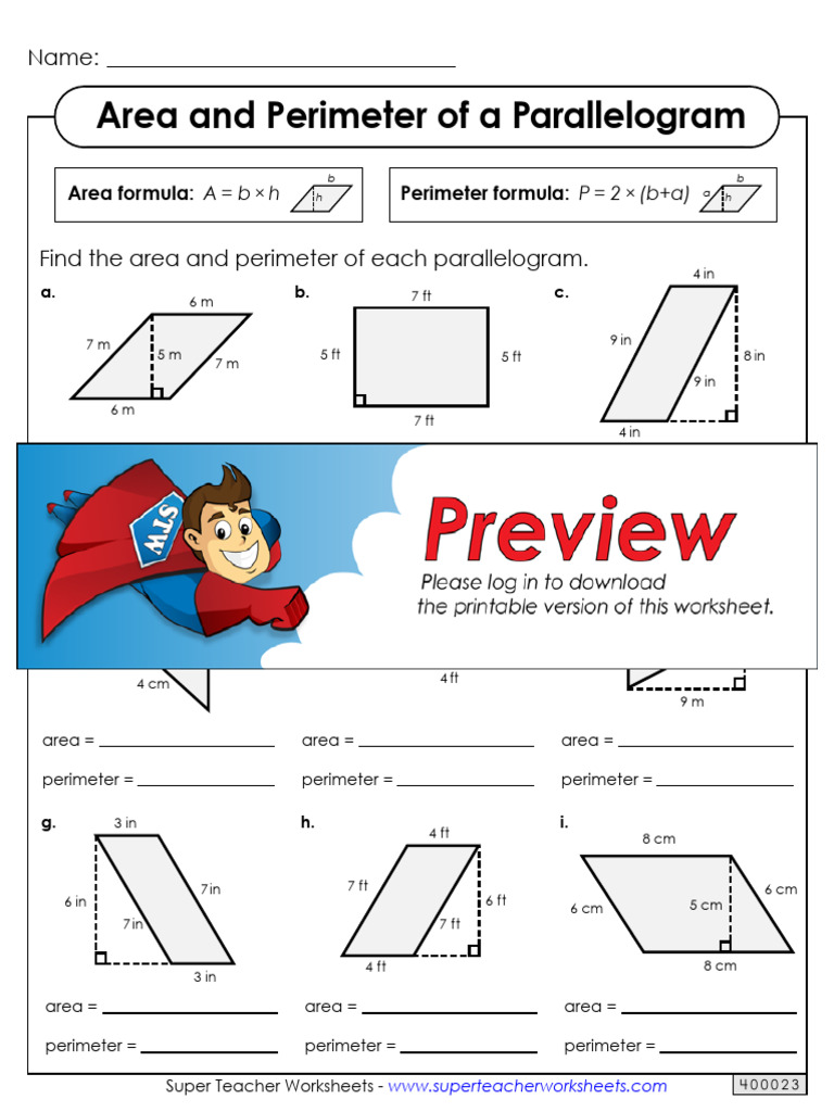 Area Perimeter Parallelogram Basic | PDF | Area | Geometry