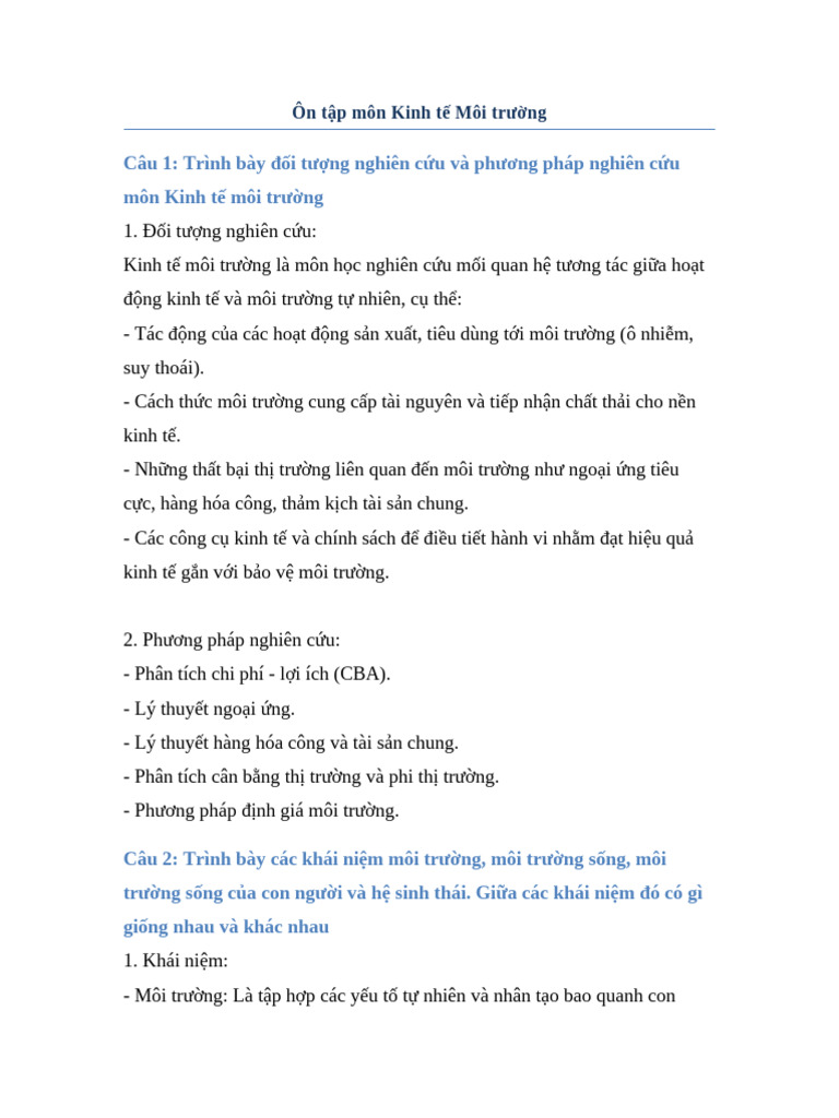 Ontap_KinhTeMoiTruong | PDF