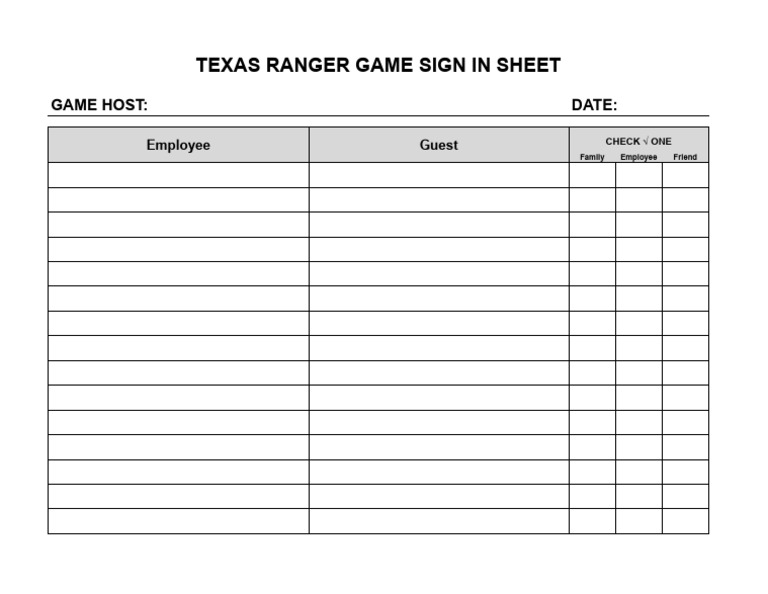 Rangers Sign in Sheet - XLSX - Google Sheets | PDF
