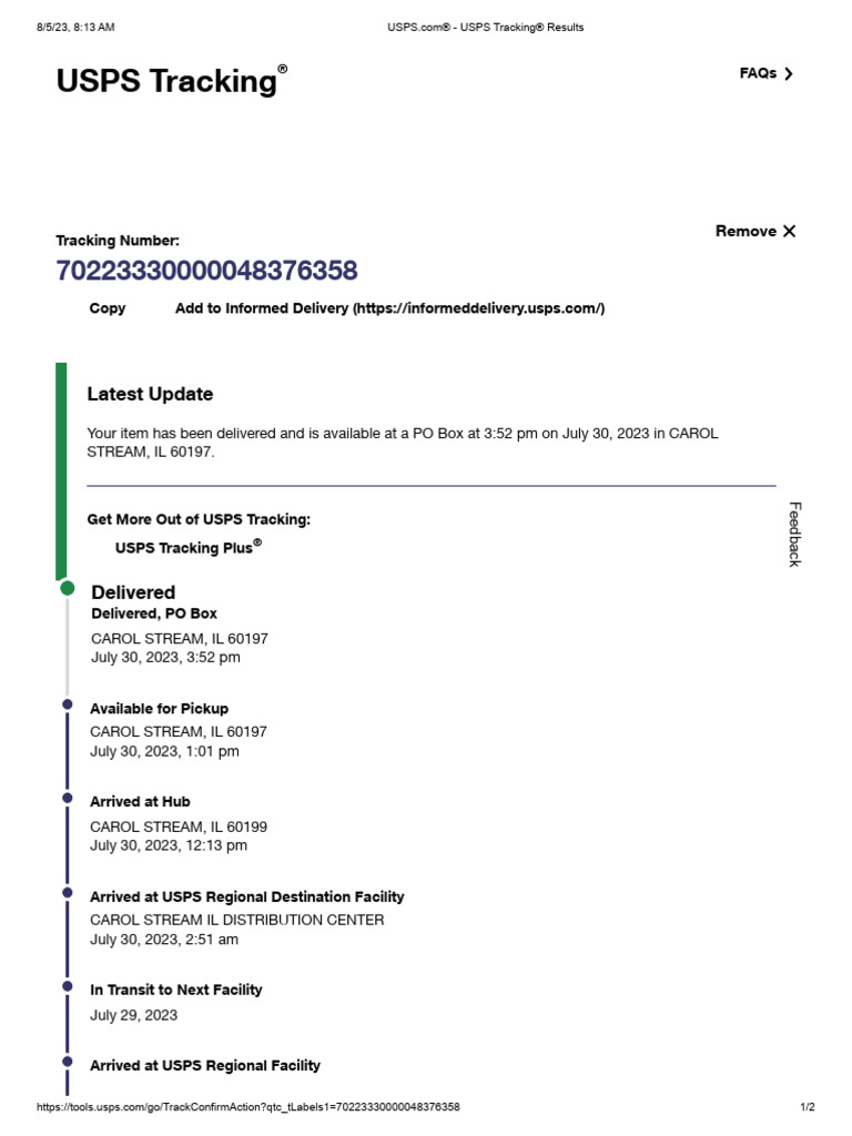 USPS Tracking Results For $55711.00 Payment To Toyota Financial ...
