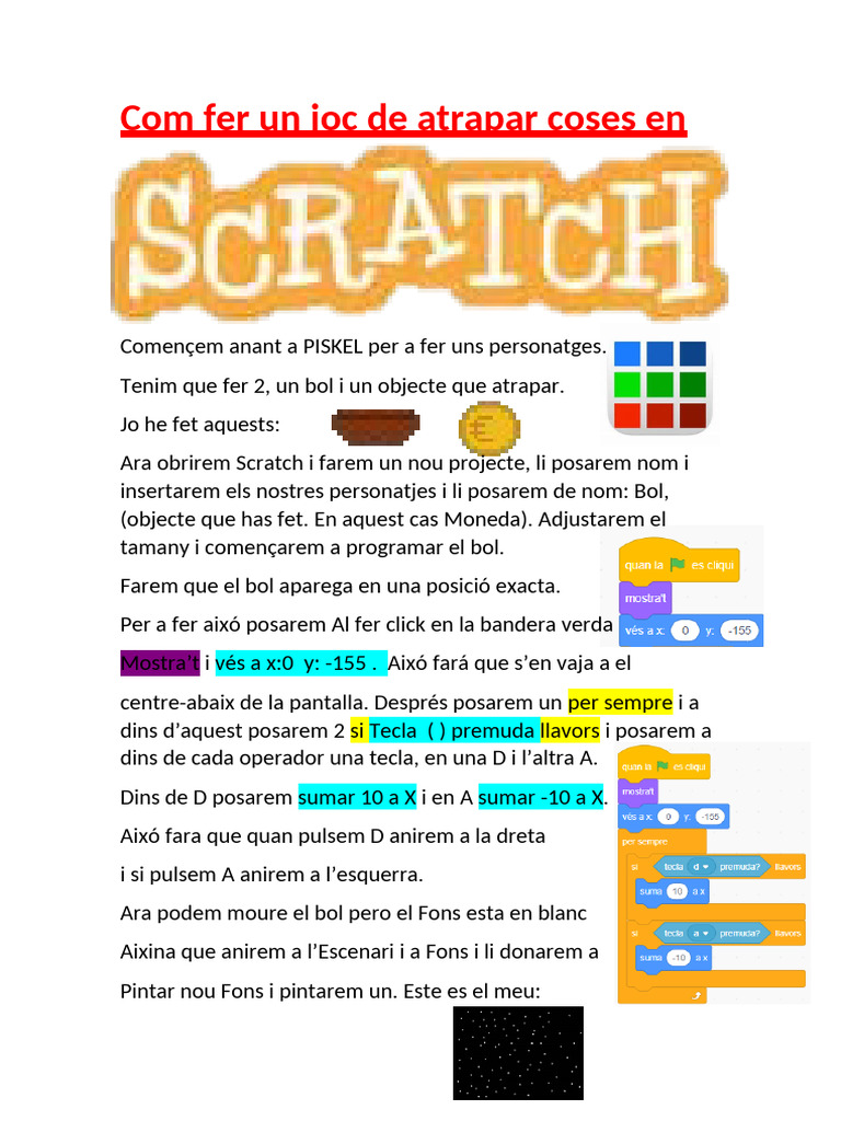 Com fer un joc de atrapar coses en SCRATCH | PDF