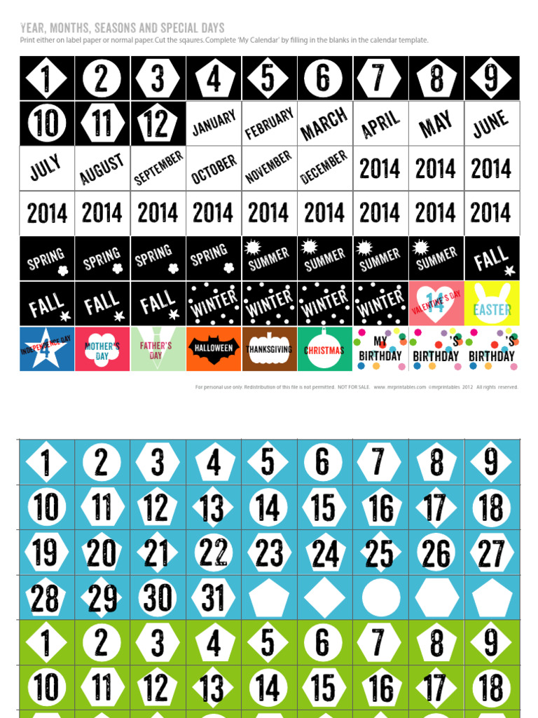 Mrprintables My Calendar Year Months Days 2014 | PDF
