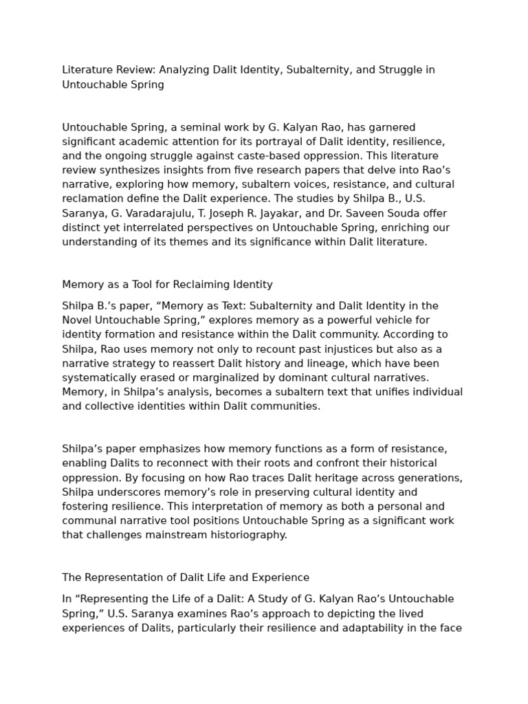 Memory and Identity in Untouchable Spring | PDF | Dalit | Psychological ...