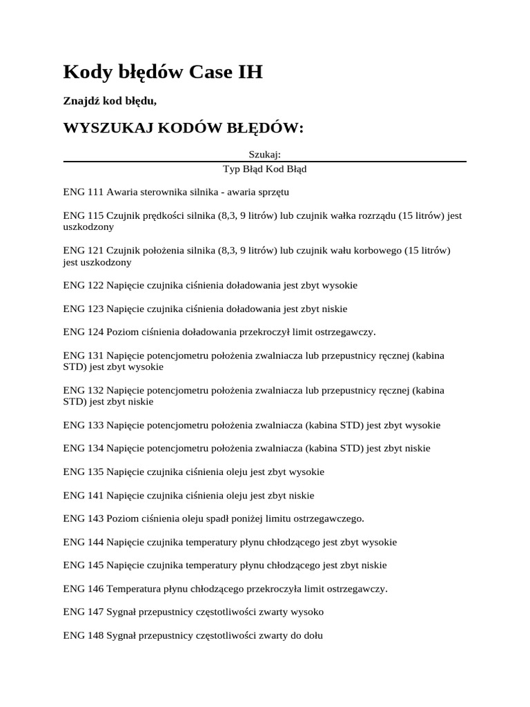 Kody Błędów Case IH | PDF