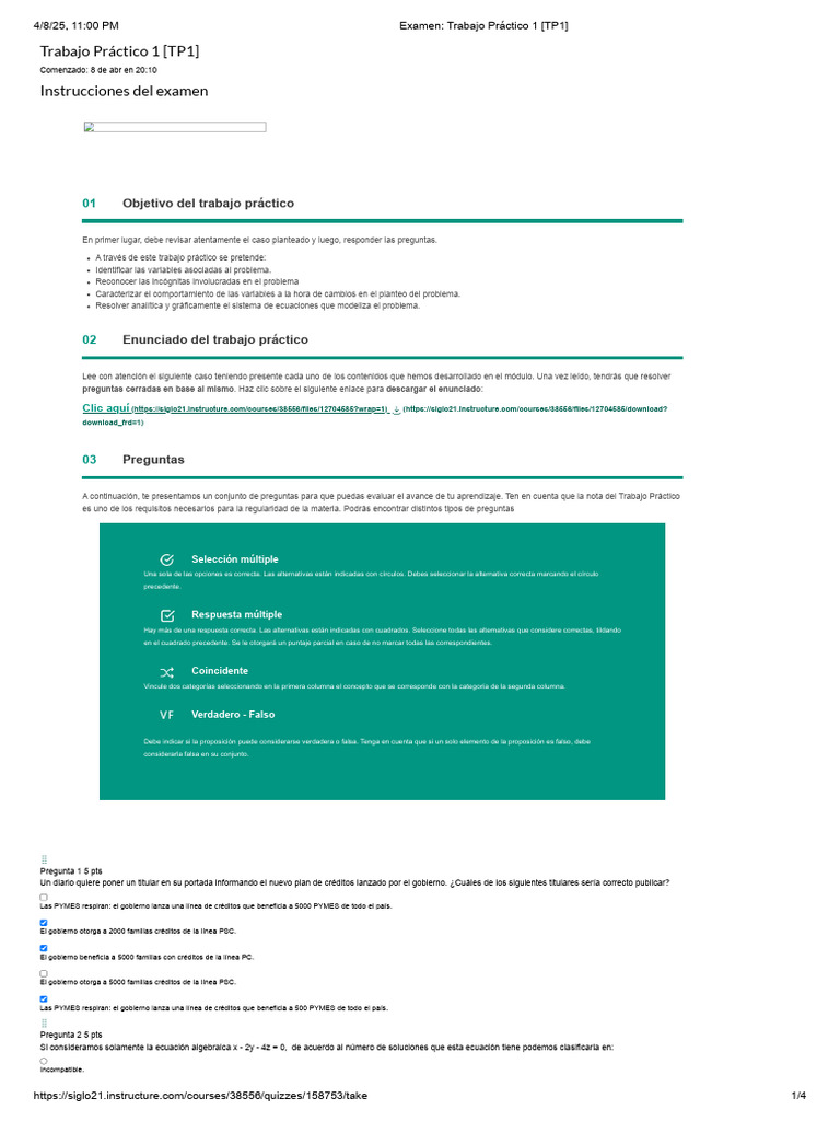 Examen - Trabajo Práctico 1 (TP1) B | PDF | Ecuaciones | Variable (Matemáticas)