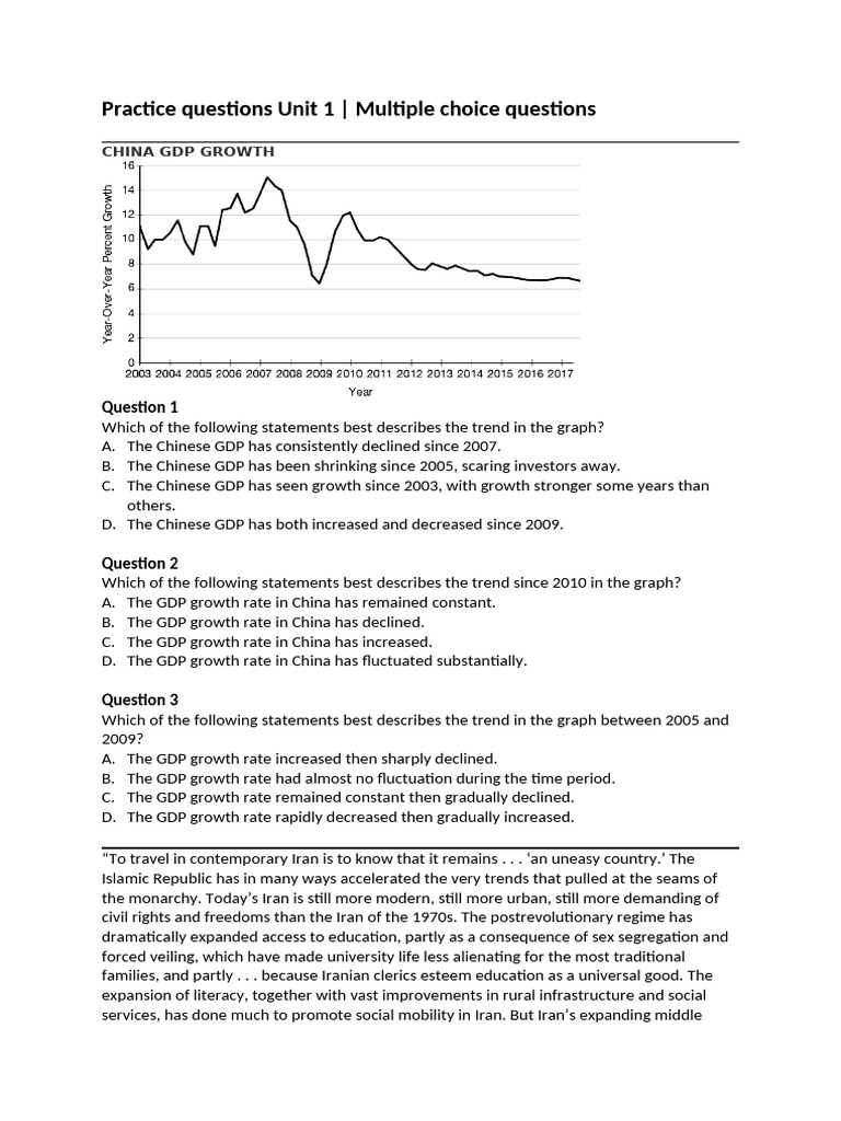 GPO 4V Practice Questions Unit 1 and Unit 3 | PDF | Political Science | Government