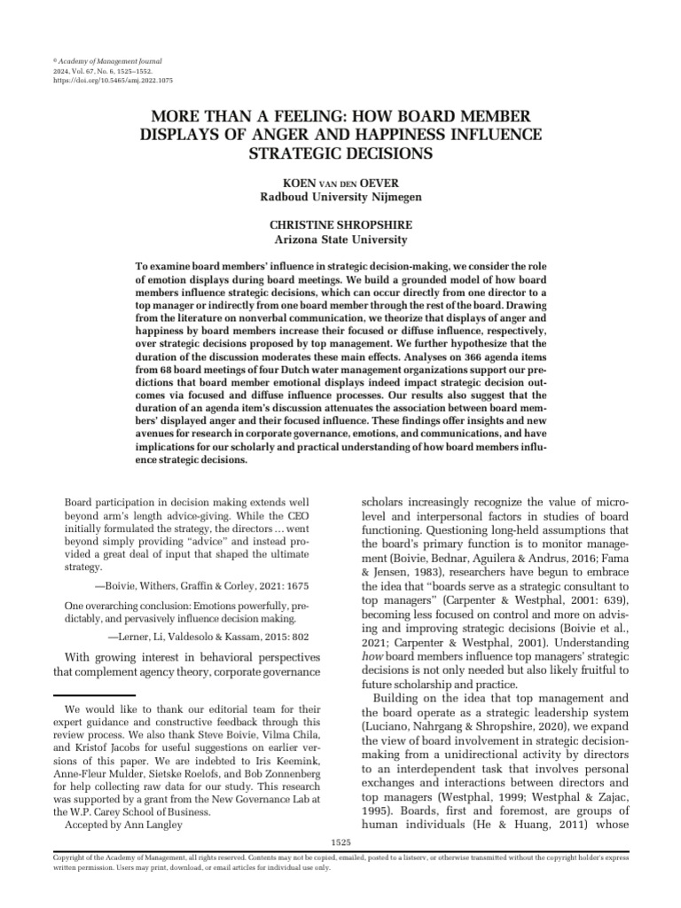 More Than A Feeling: How Board Member Displays of Anger and Happiness ...