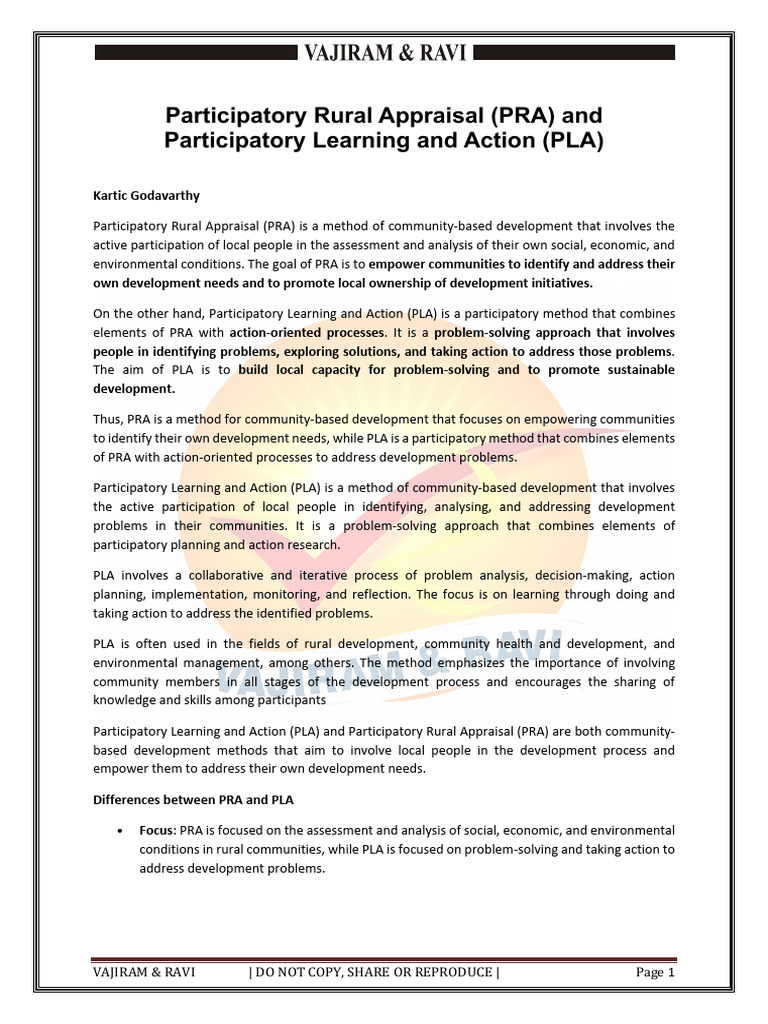 PRA vs. PLA: Key Differences Explained | PDF | Action Research | Learning
