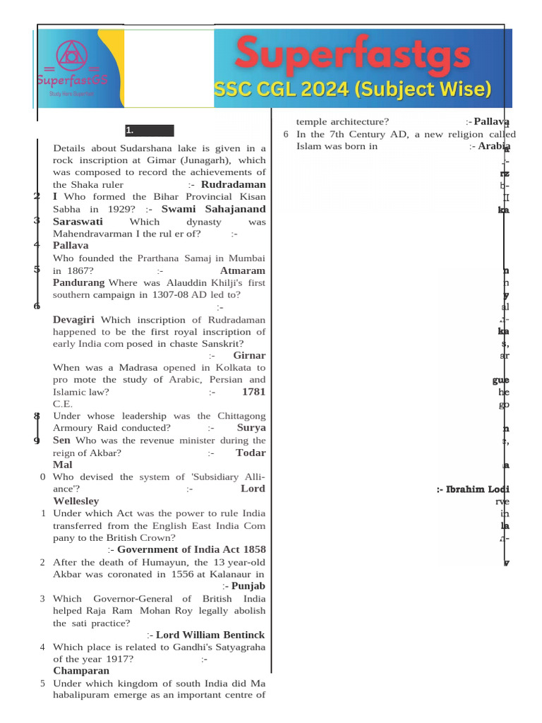 SSC CGL 2024 (Pre) GS - Subject-Wise by Superfastgs | PDF