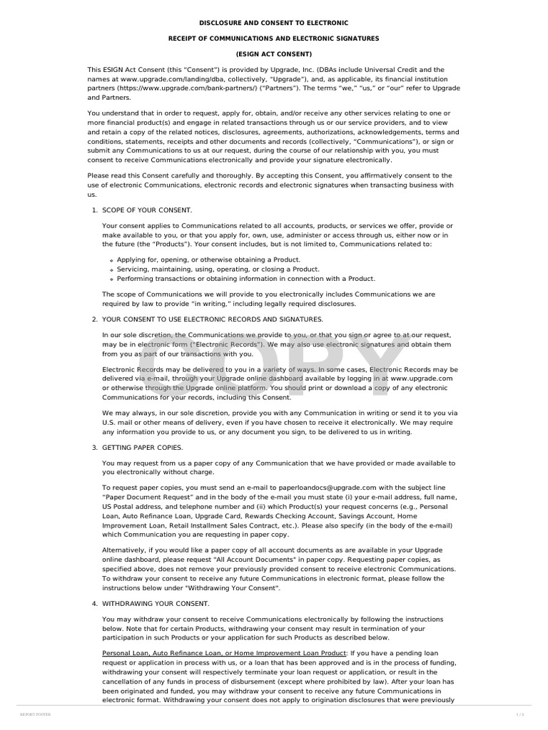 ESIGN Act Consent Agreement | PDF | Credit Card | Smartphone