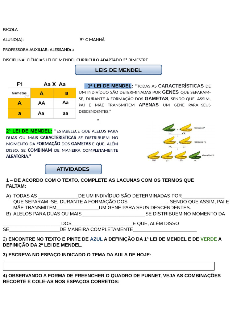 Atividade Lei de Mendel | PDF