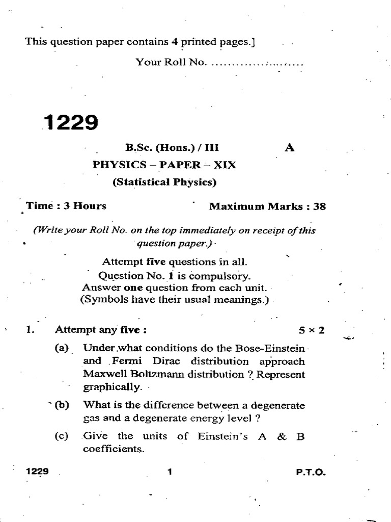DU PHY (H) Statistical Mechanics PYQs | PDF | Temperature | Gases
