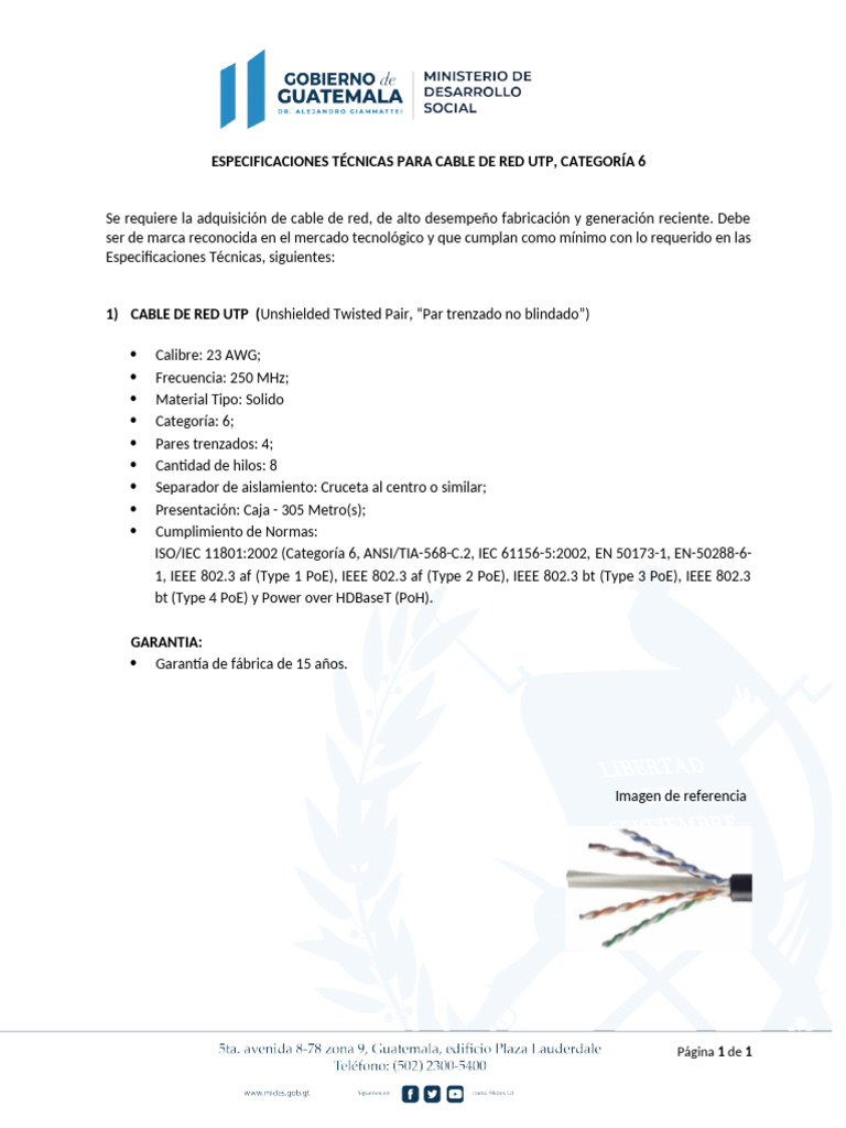 Especificaciones Cable UTP Cat 6 | PDF
