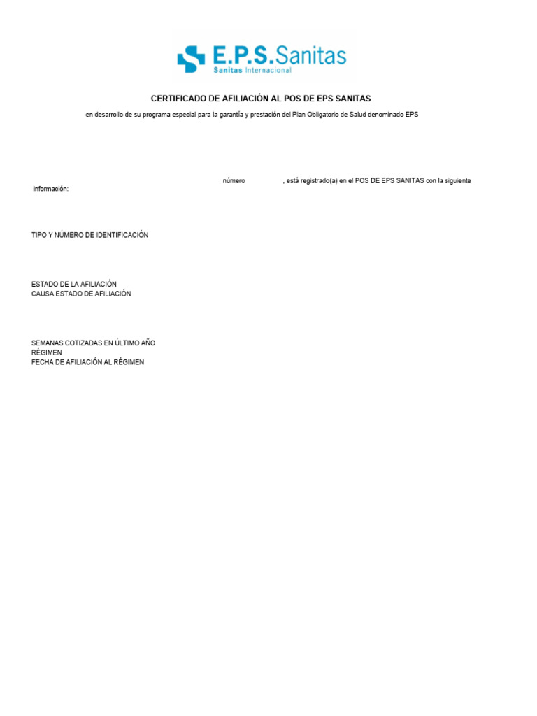CERTIFICADO SANITAS | PDF