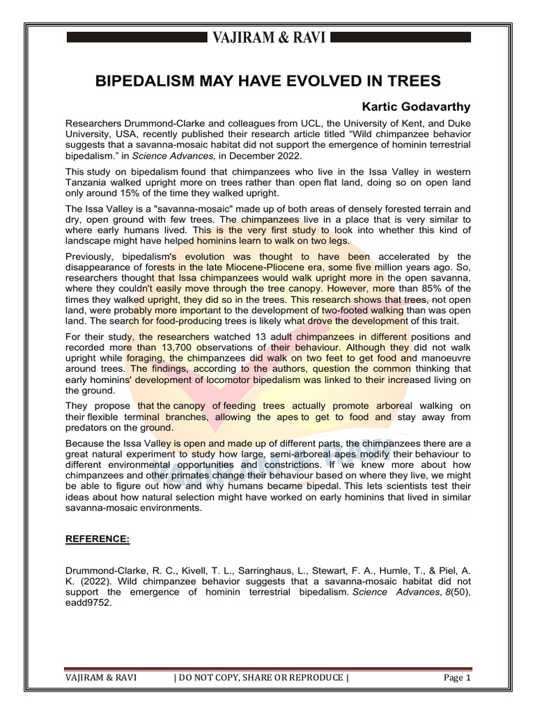 Bipedalism May Have Evolved in Trees | PDF | Bipedalism | Chimpanzee