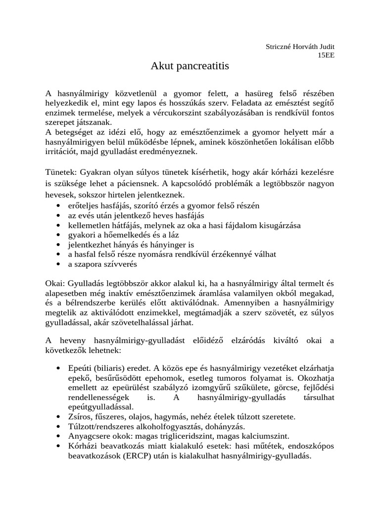 A Hasnyálmirigy Gyulladás | PDF