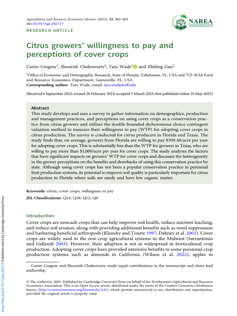 Citrus Growers Willingness To Pay and Perceptions of Cover Crops | PDF ...
