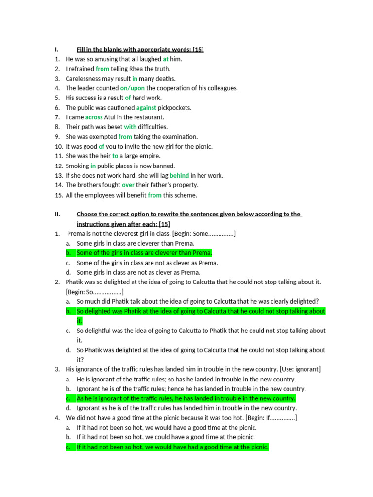 English Practice Paper 4-Answers | PDF