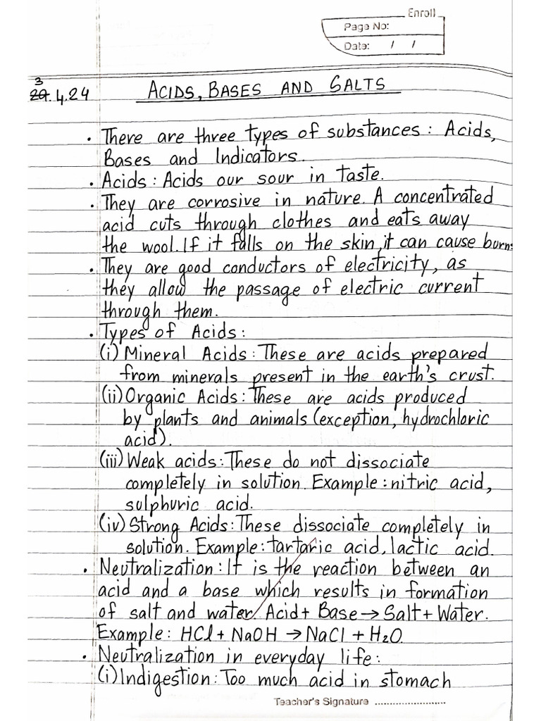 Acids, Bases and Salts – Notes | PDF