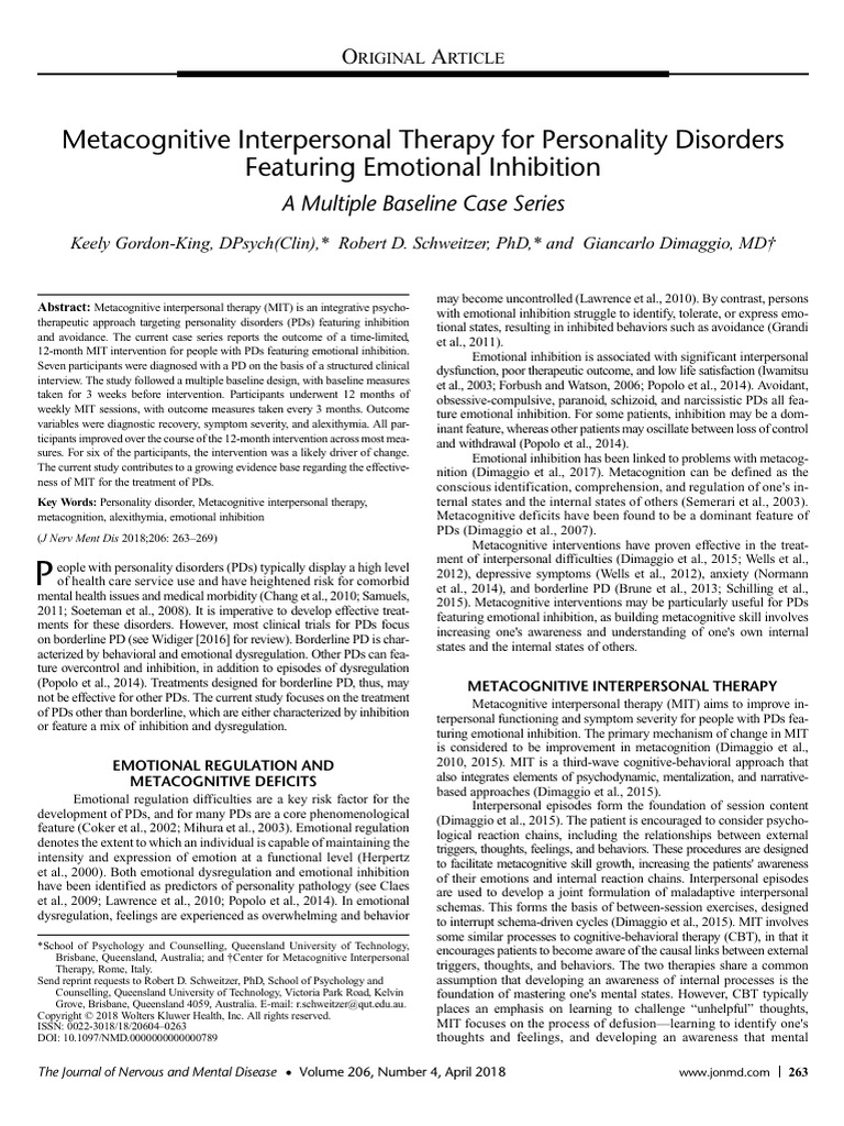 Metacognitive Therapy for Personality Disorders | PDF | Psychotherapy ...