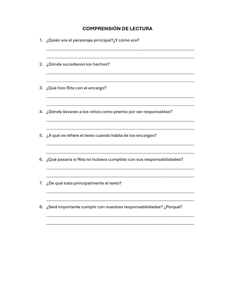 Preguntas sobre Comprensión de Lectura | PDF