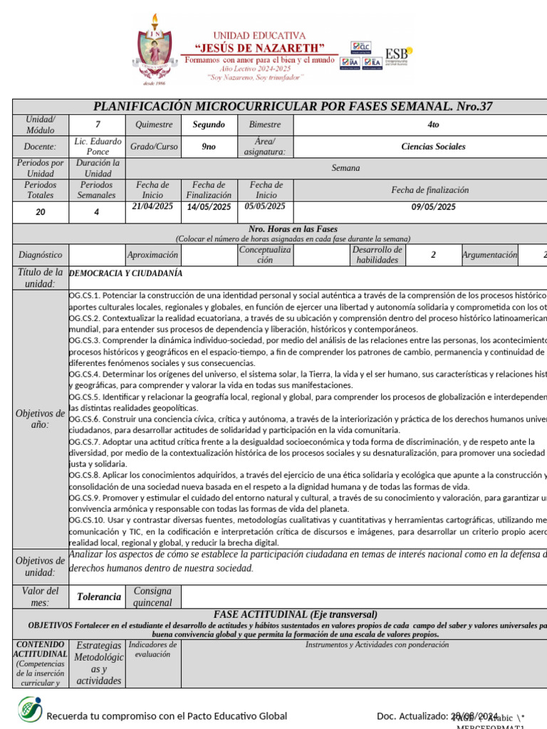 PLAN SEMANAL - 33 - Unidad5 - 24-25 - 9no - EESS - Eduardo Ponce | PDF | Derechos humanos ...
