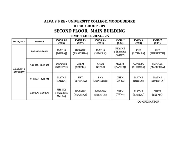 Ii Puc Time Table... - 1 | PDF
