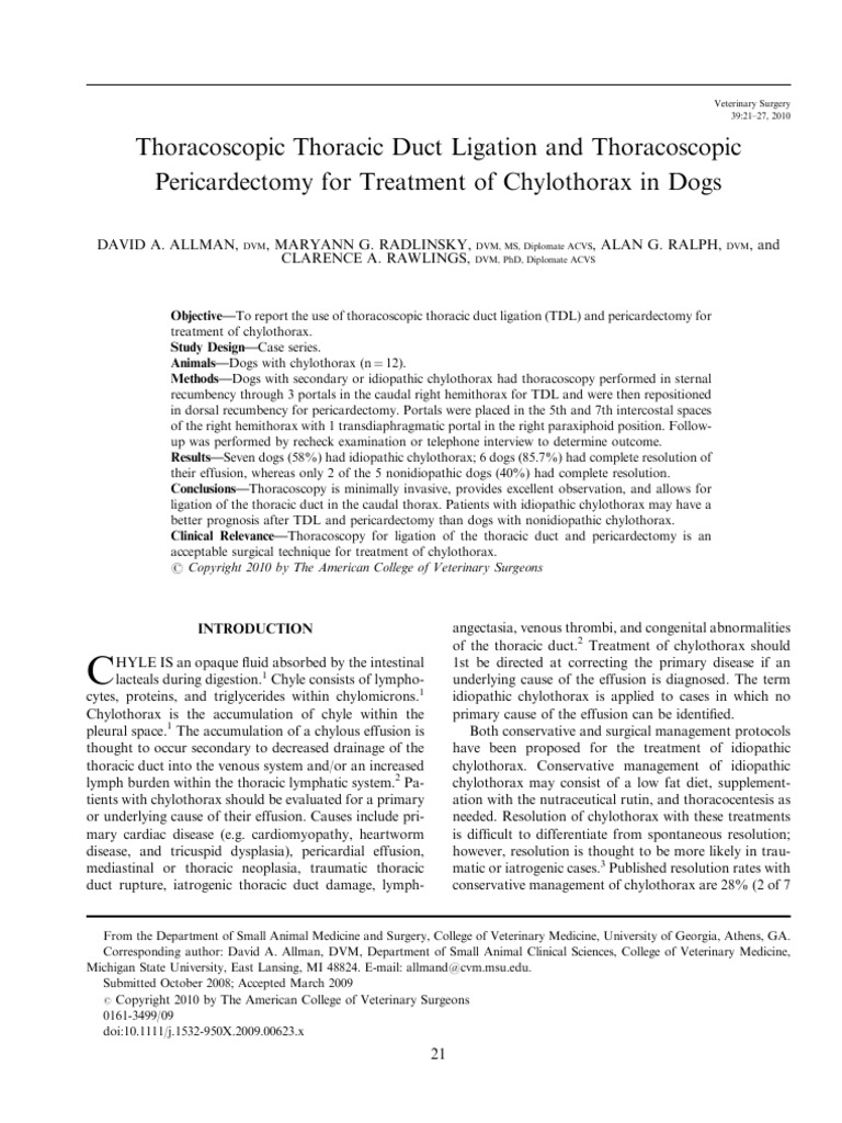Thoracoscopic Thoracic Duct Ligation and Thoracoscopic Pericardectomy ...