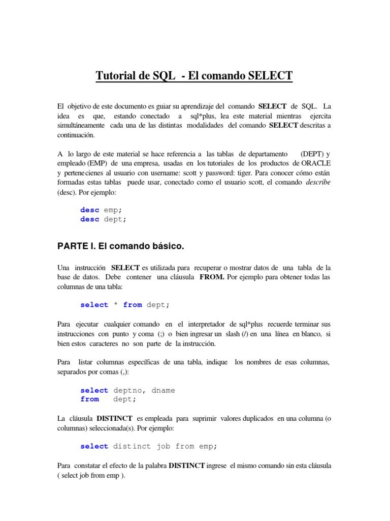 Tutorial Consultas | PDF | SQL | Tabla (base de datos)