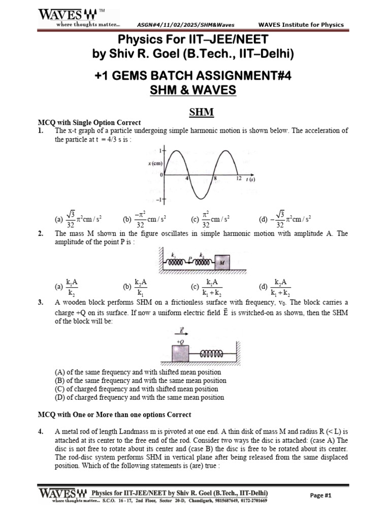 +1 Gems Batch Assignment#4 SHM & Waves (11.02.2025) | PDF | Momentum | Waves