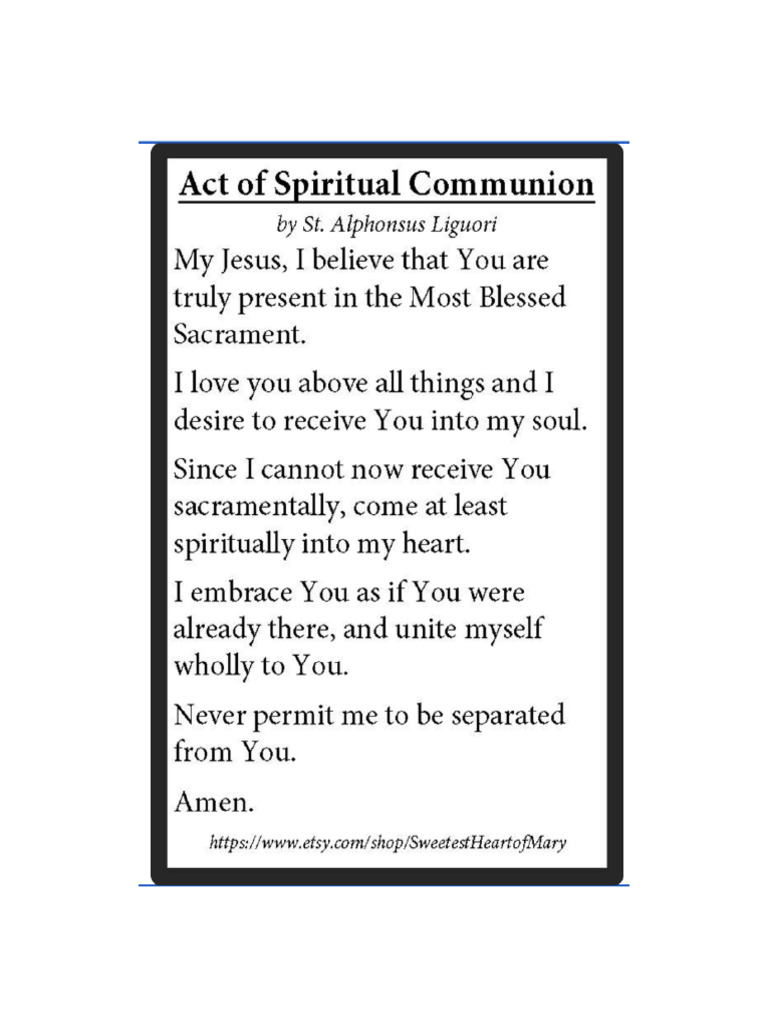 Act of Spiritual Communion Prayer | PDF