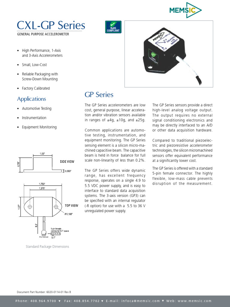 Memsic CXL04GP3 Data Sheet | PDF | Accelerometer | Power Supply