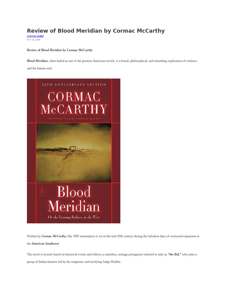 Review of Blood Meridian by Cormac McCarthy | PDF