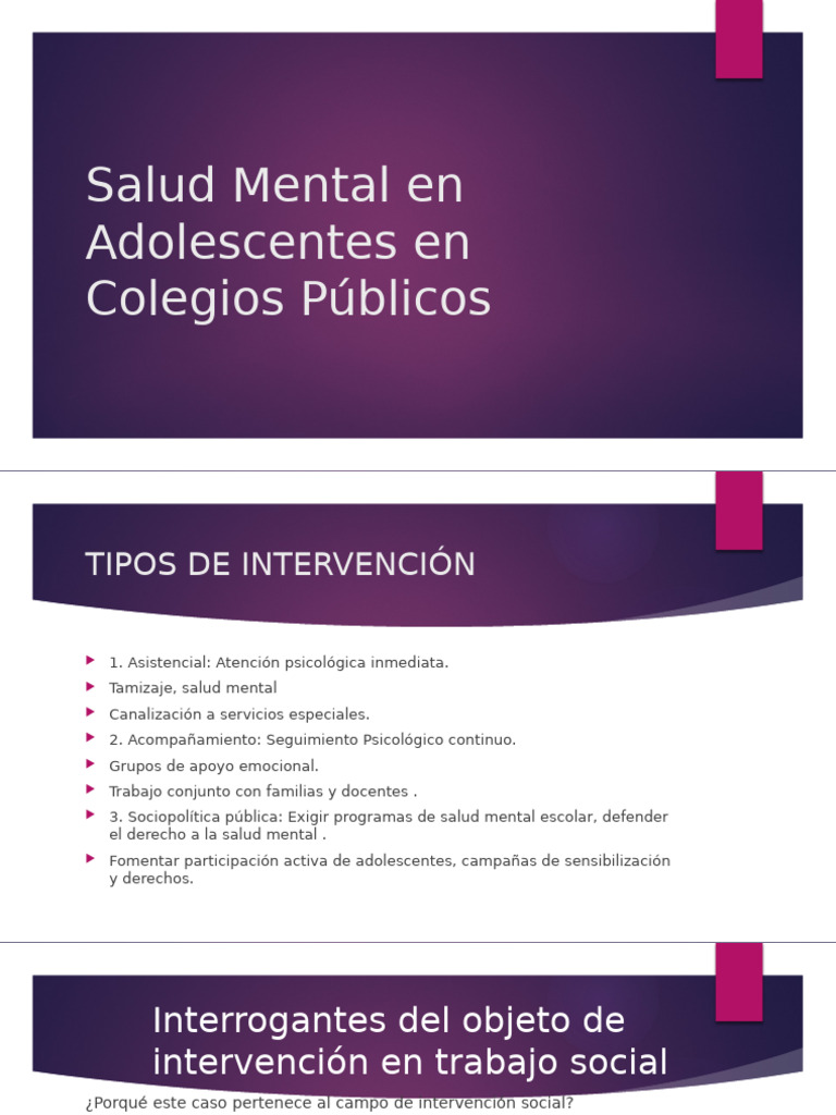 Salud Mental en Adolescentes en Los Colegios Públicos | PDF