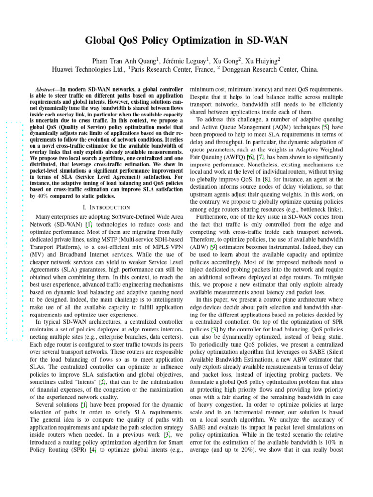 Global QoS Policy Optimization in SD-WAN | PDF | Quality Of Service | Computer Network