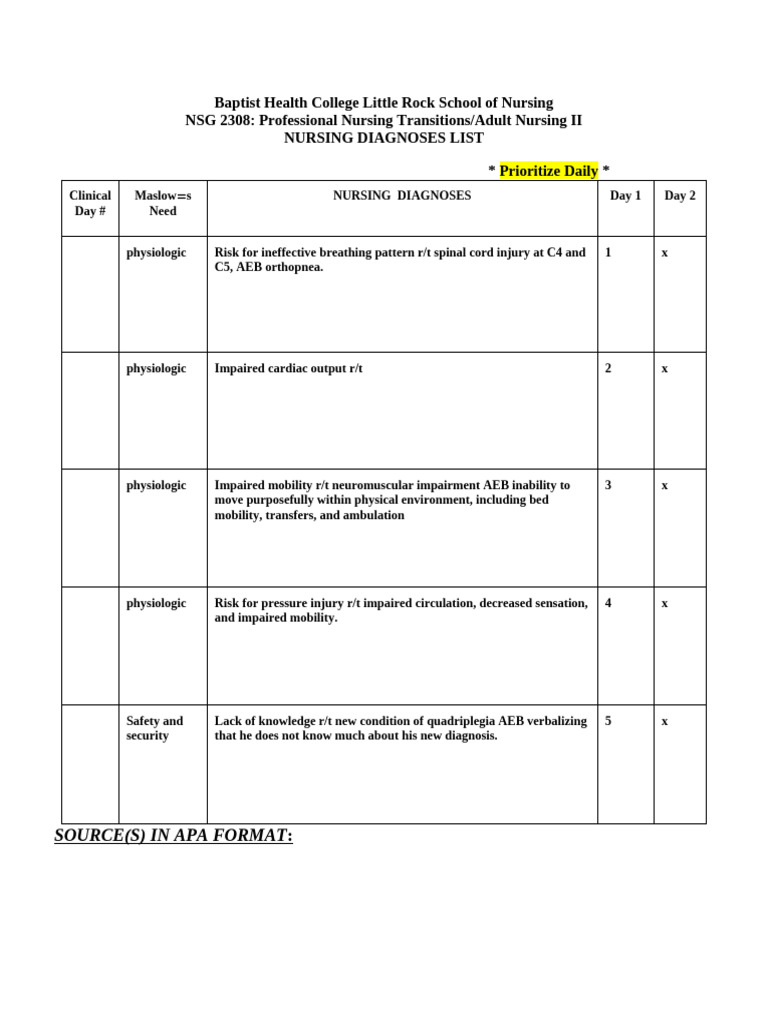 Nursing DX or Problem List Form | PDF