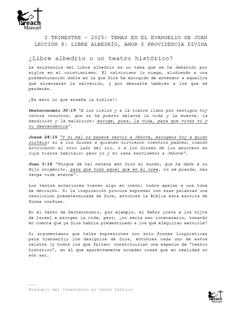 BOSQUEJO_-LECCION-8_-LIBRE-ALBEDRIO-AMOR-Y-PROVIDENCIA-DIVINA.-Para-imprimir | PDF | Cristo ...