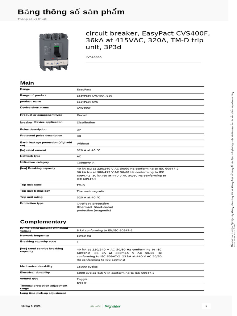 Schneider Electric - EasyPact-CVS - LV540305 | PDF