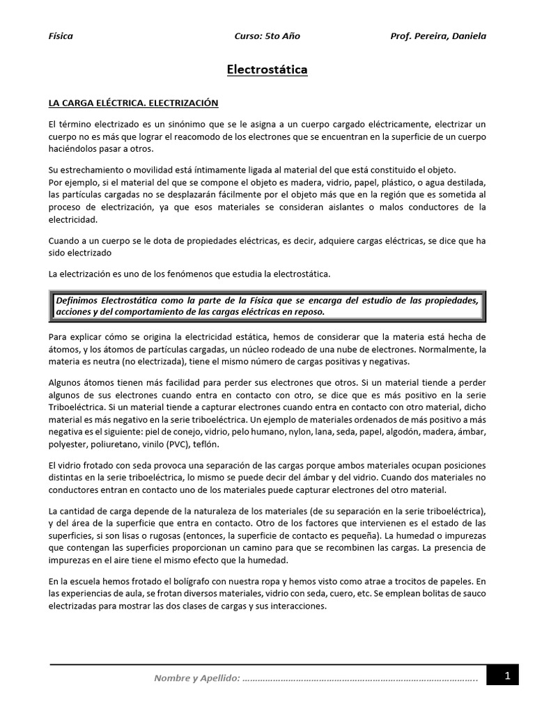 Teoría - Electrostática | PDF | Electrostática | Electrón