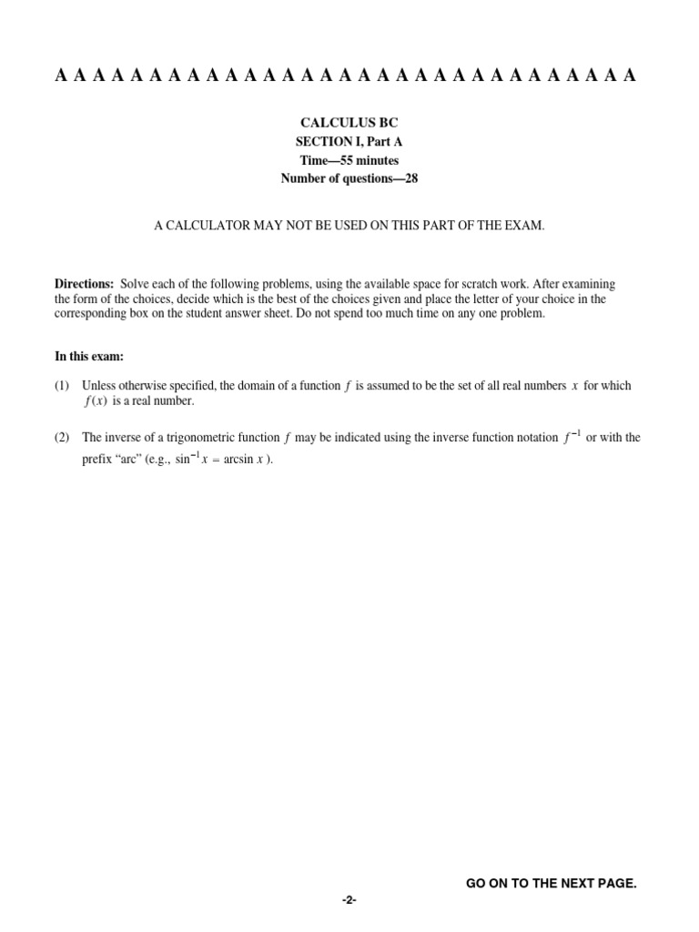 Calculus BC Exam Part A Questions | PDF | Function (Mathematics ...