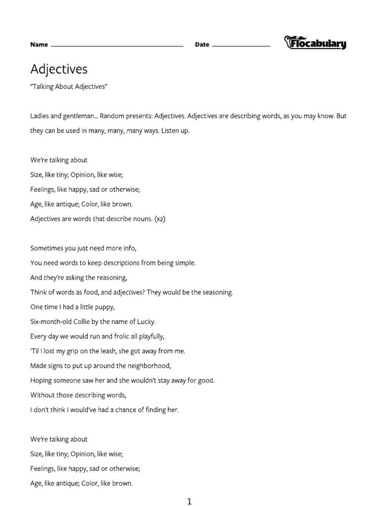 Adjectives Lyrics | PDF