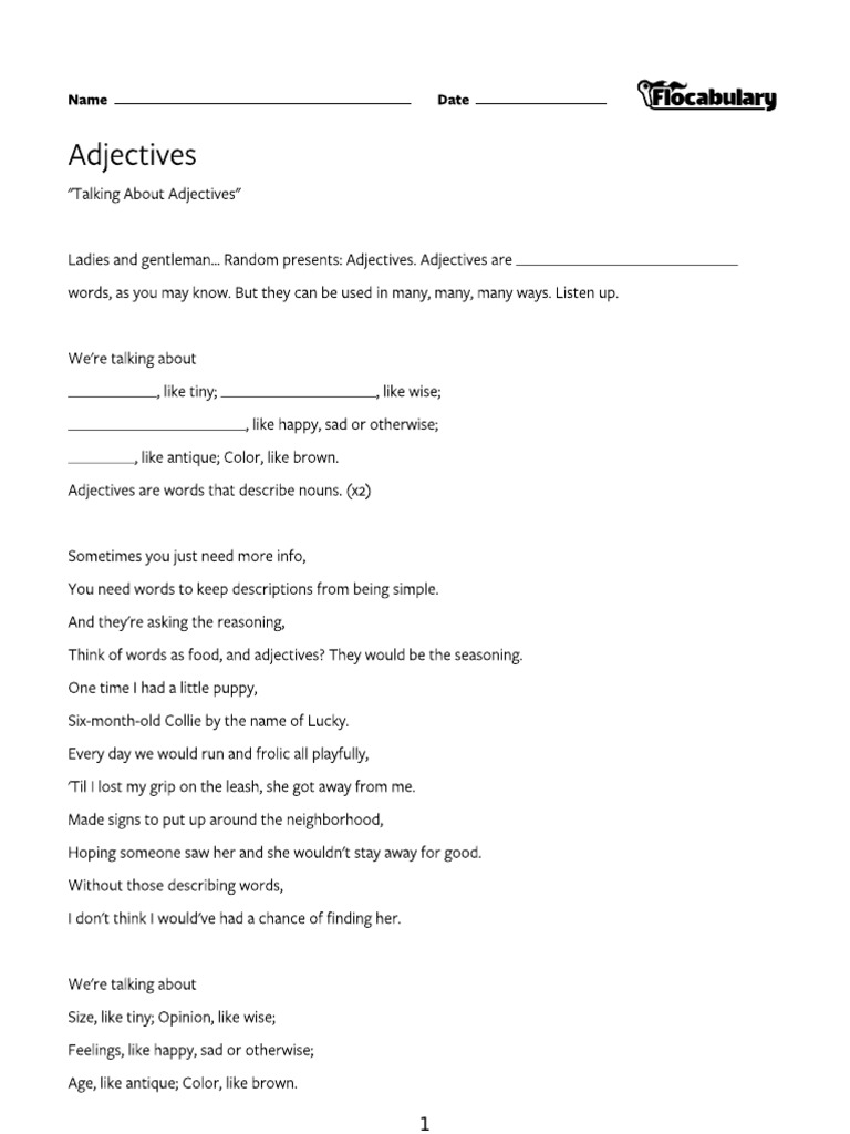 Adjectives Fill Ins | PDF