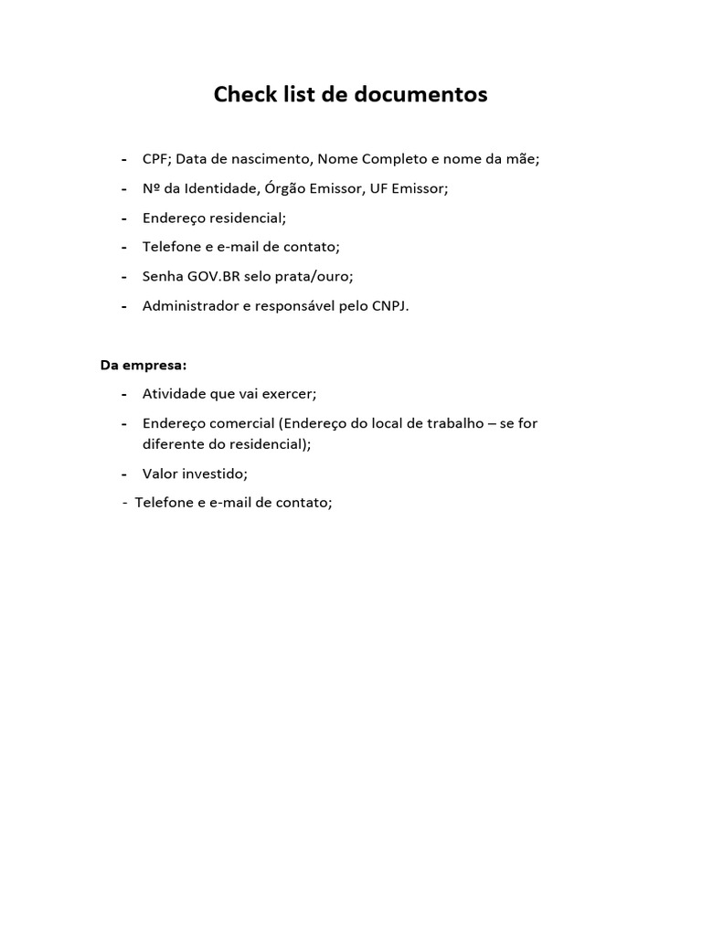 Check List Documentos - Abertuta MEI | PDF