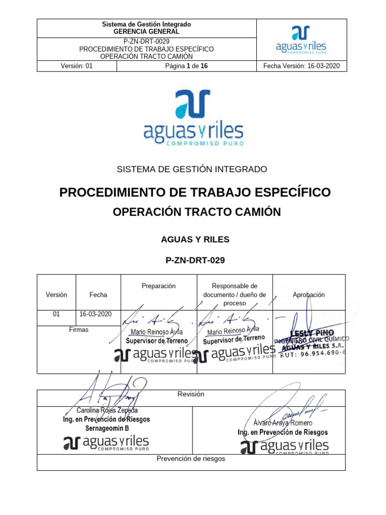 P-ZN-DRT-029. - Operación Tracto Camión. | PDF | Seguridad y salud ocupacional