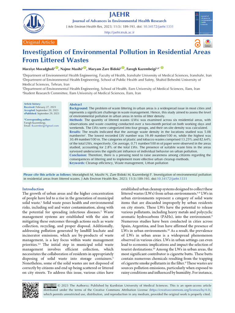 Investigation of Environmental Pollution in Residential Areas From ...