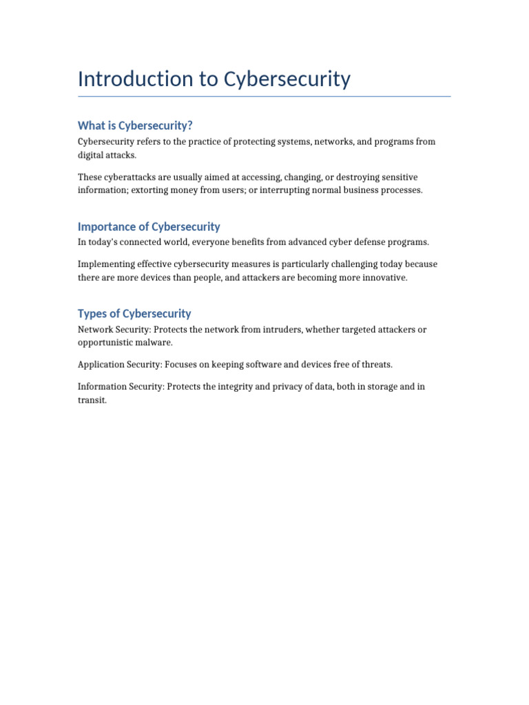 Introduction To Cybersecurity | PDF