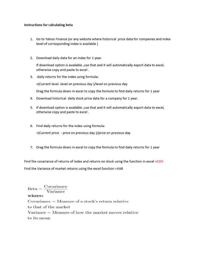 Instructions For Calculating Beta | PDF