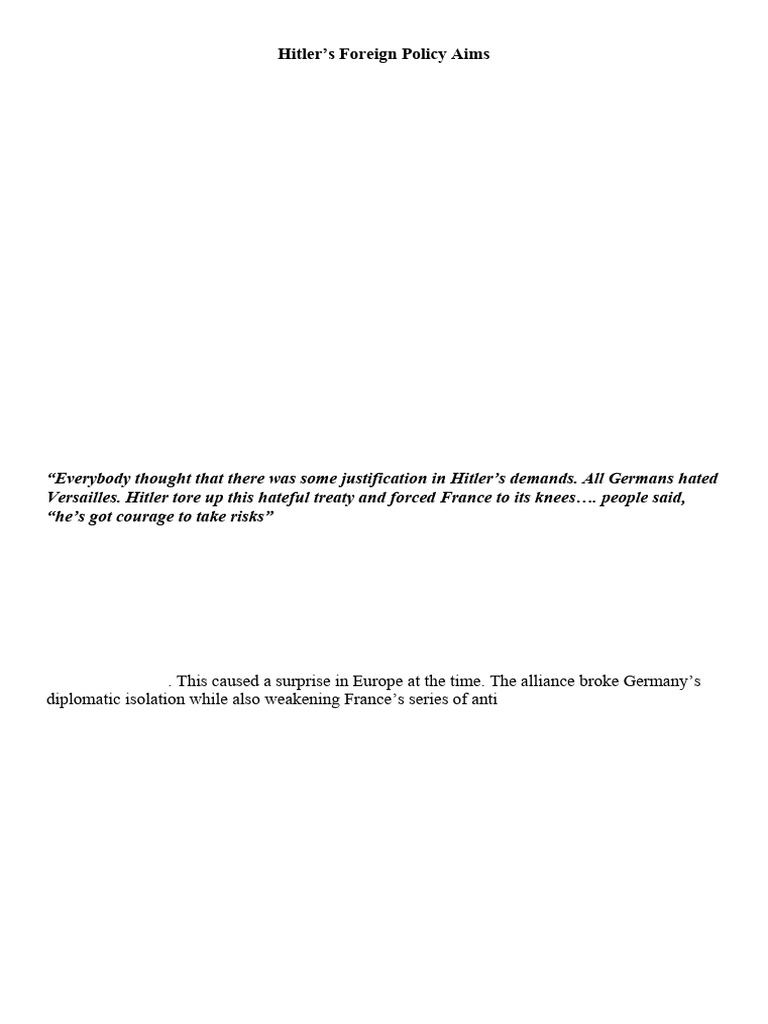 Hitlers foreign Policy Aims | PDF | Nazi Germany | Adolf Hitler