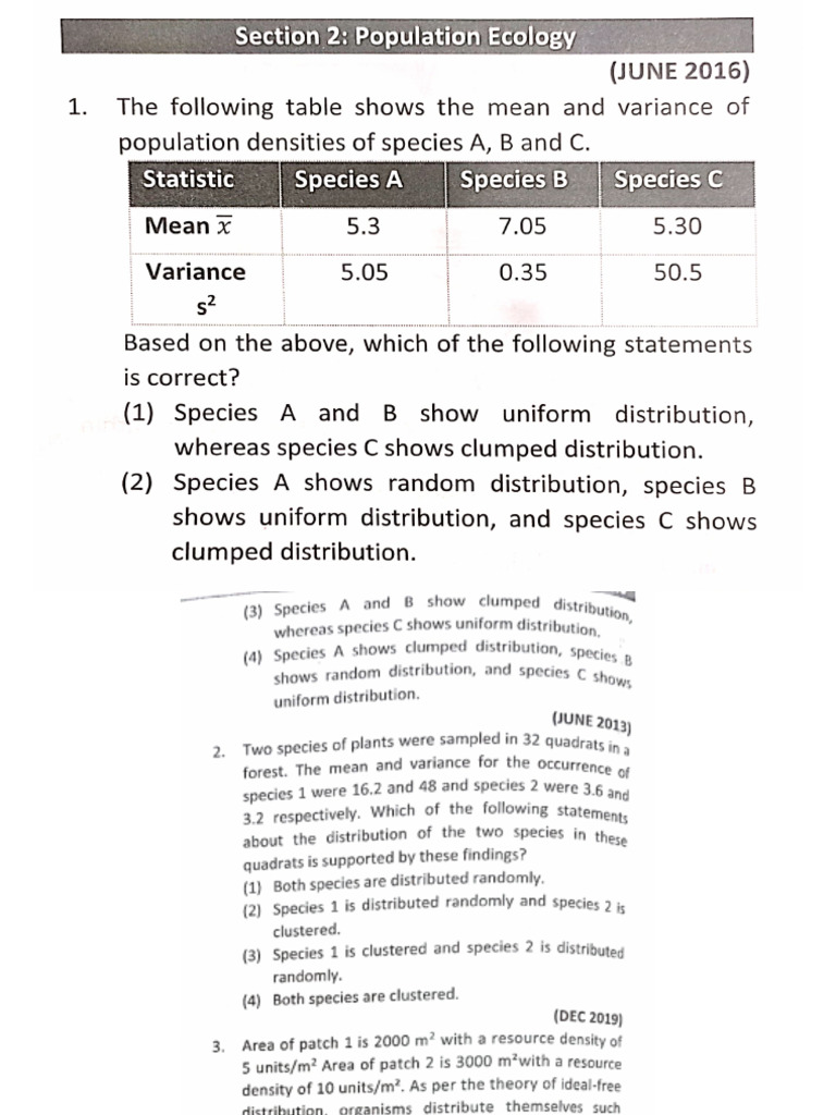 Sheet 2 Population Ecology | PDF