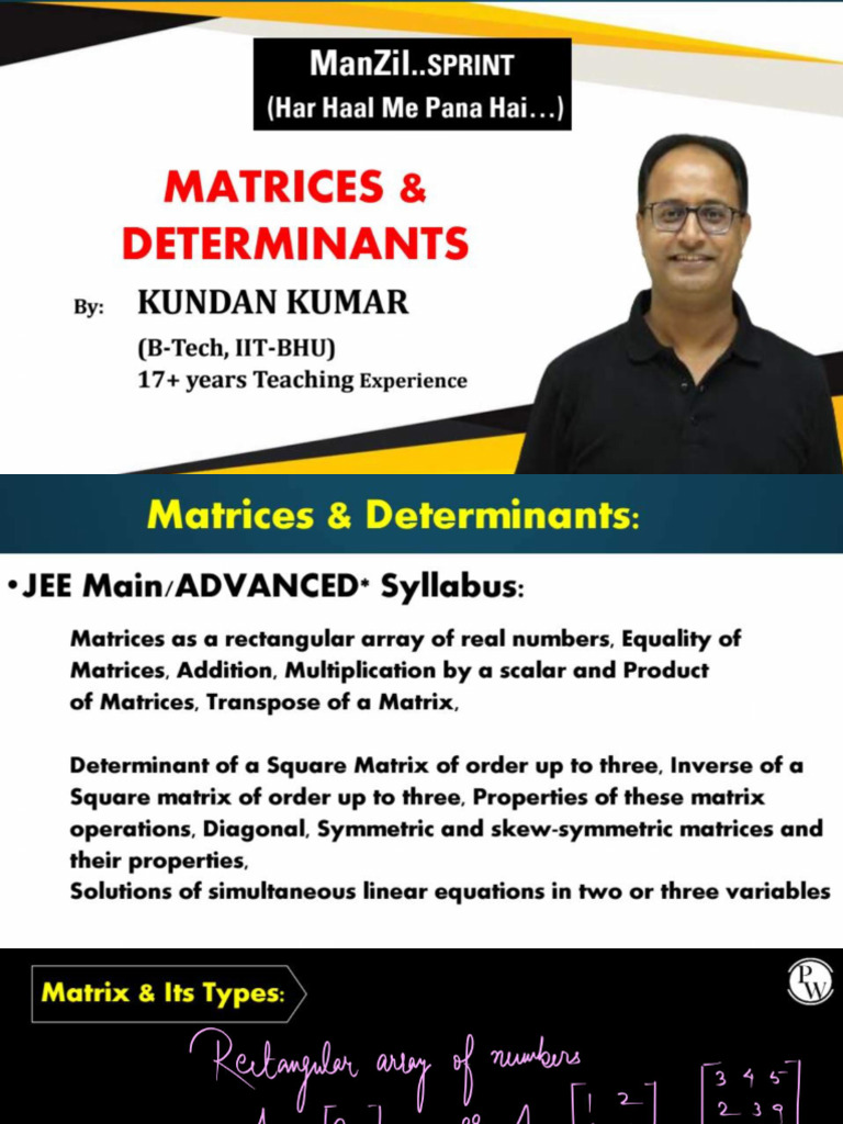 Matrices and Determinants: Lect Notes | PDF